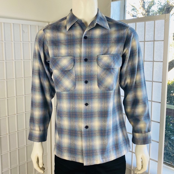 Pendleton | Shirts | Vintage Pendleton Mens Blue Gray Plaid Board Shirt ...